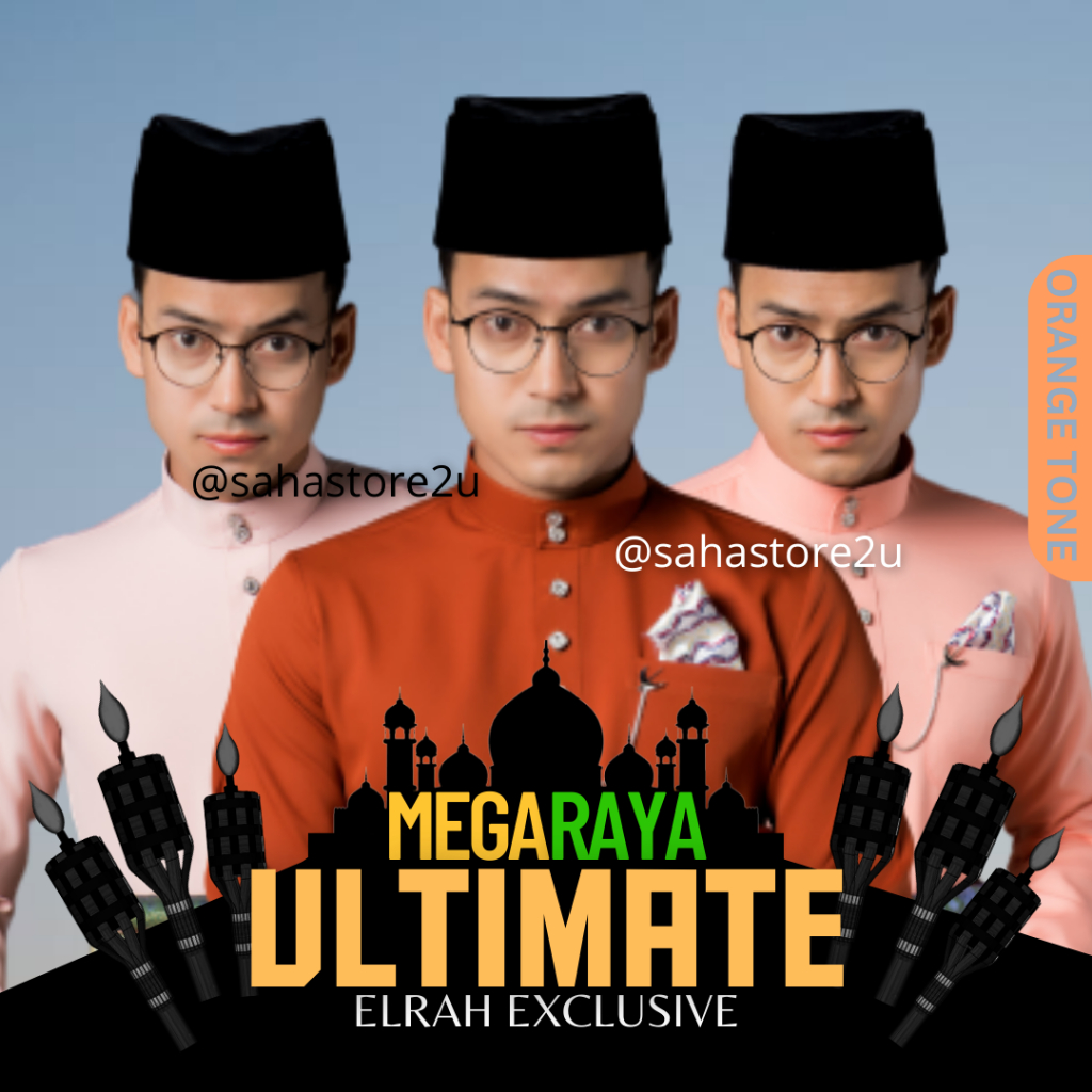 Baju Melayu Ultimate Elrah Exclusive BAJU RAYA Burnt Orange Soft Peach Oren Bata Slim Fit Brick ...