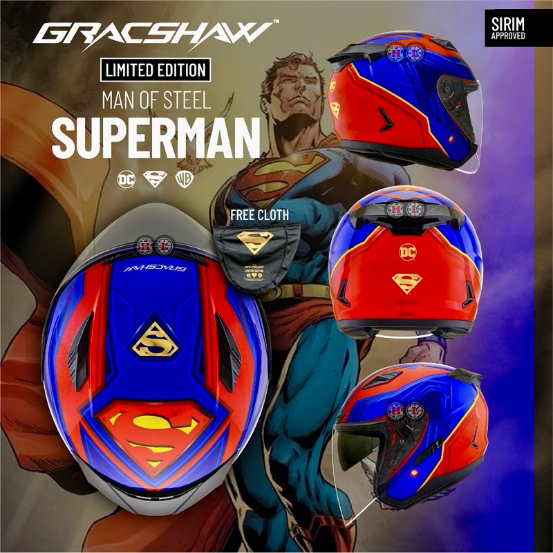 GRACSHAW GENNEX G535 DC MARVEL LIMITED EDITION SUPERMAN HELMET DOUBLE ...