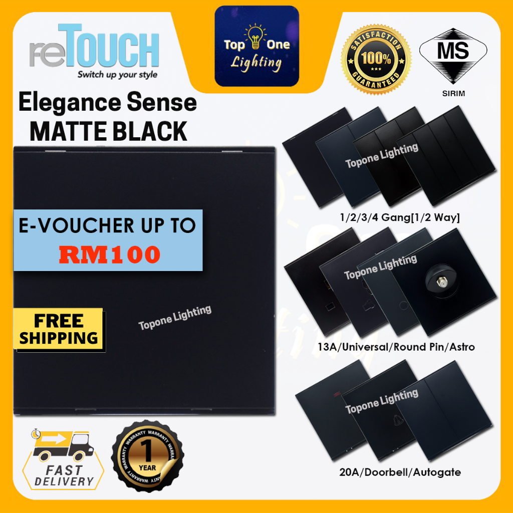 [MATTE BLACK] reTouch Switch Elegance Sense 16A Wall Switch 13A 15A 20A ...