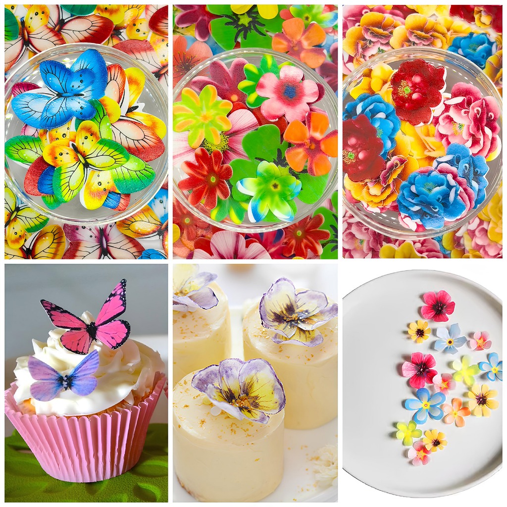 Edible Rice Wafer Flower and Butterfly Topper For Wedding Birthday Made ...