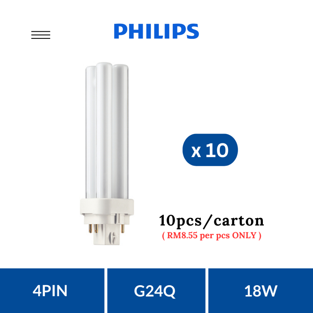 PHILIPS Master PLC 4 Pin 13W 18W 26W ( 3000K / 4000K / 6500K ) (10 PCS ...