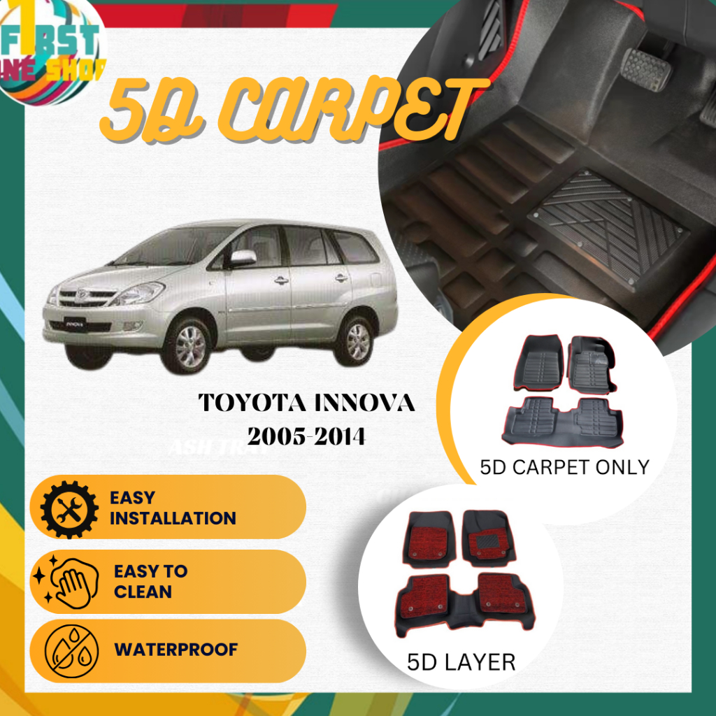 Toyota Innova 2005-2014 5D Car Carpet Anti Slip Mat with black red line ...