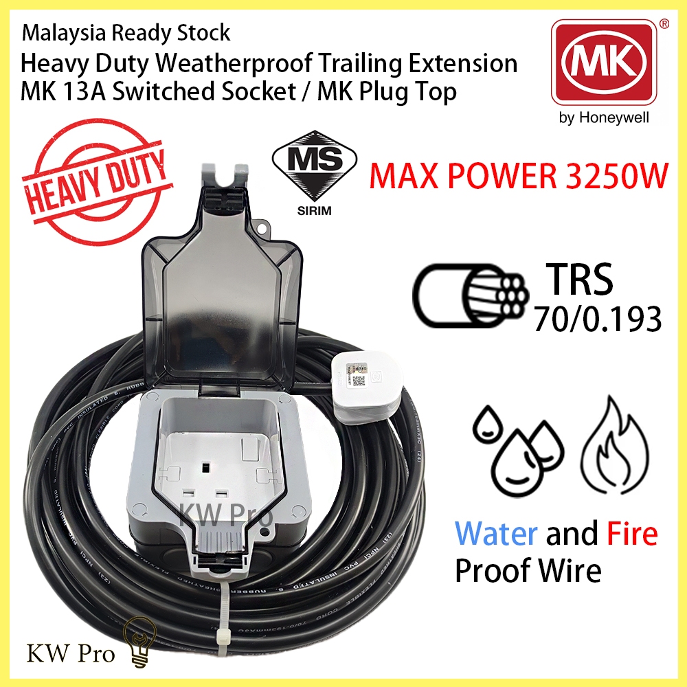 1 GANG HEAVY DUTY TRAILING EXTENSION SOCKET 3/6/10/15/20M 70/0193 TRS cable (MK Plug Top/MK ...