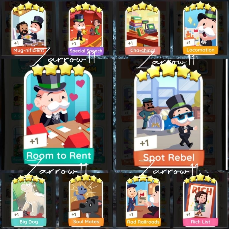 MONOPOLY GO 4-5 Star Sticker Room To Rent, Spot Rebel, Locomotion, Good News, Big Dog, Mug ...