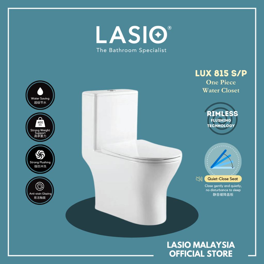 LASIO One Piece Rimless Water Closet WC Toilet Bowl Compact LUX 815 S/P ...