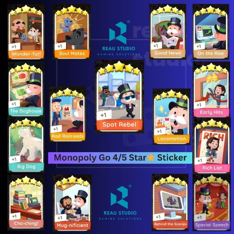 Monopoly Sticker Card 4/5 Star ⭐(Spot Rebel, Locomotion, Room to Rent ...