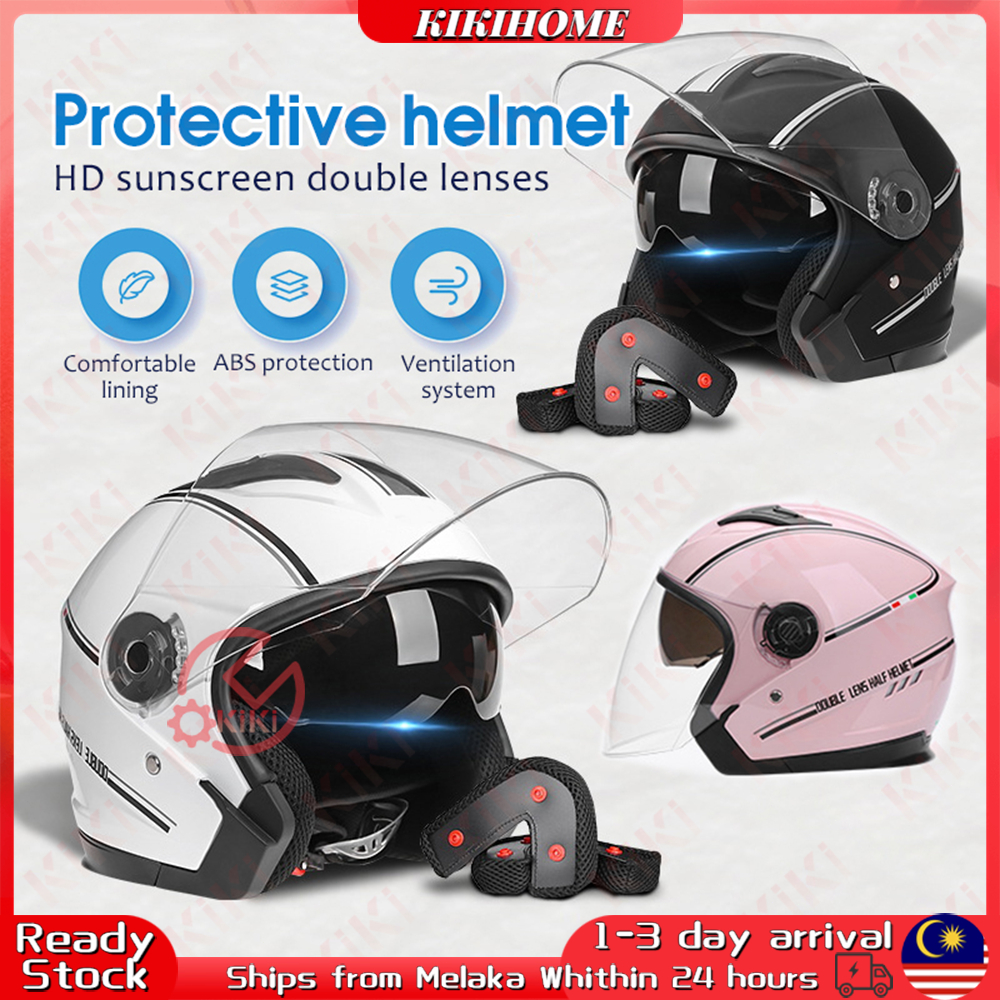 Half Helmet Motor Helmets with Double Lens Motorcycle Helmet Half Topi ...