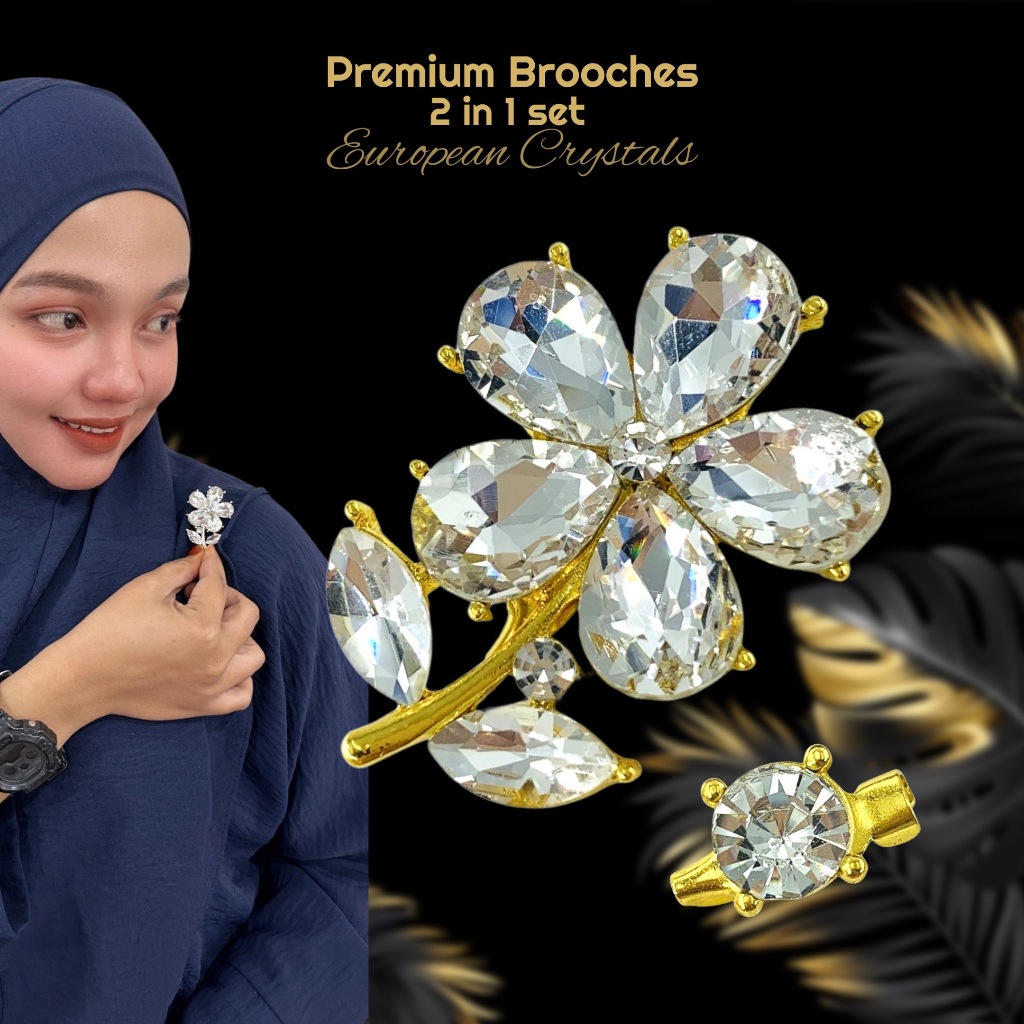 Elegant Brooch Set 2 in 1 [FREE BOX] Premium Brooch European Crystal ...