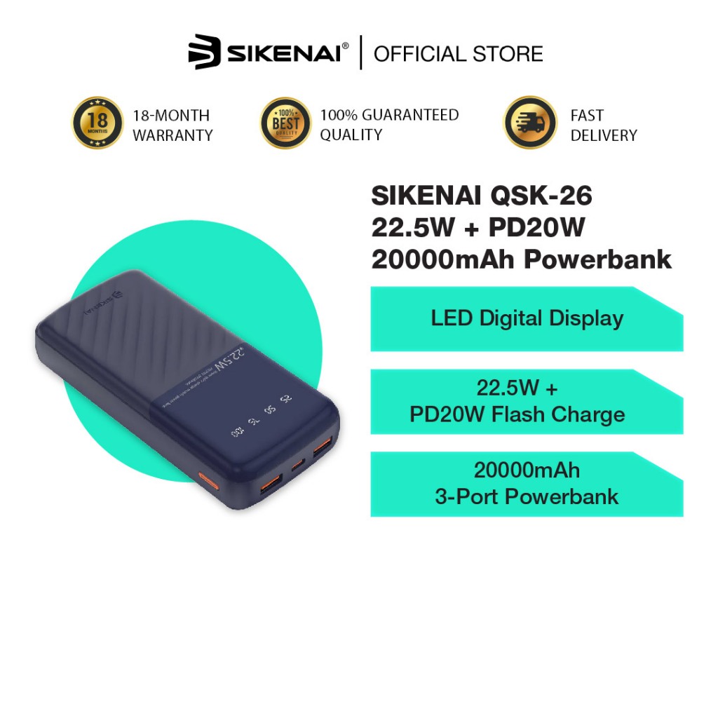 SIKENAI QSK-26 PD30W + 22.5W 20000mAhHigh Power Fast Charging Smart LED ...