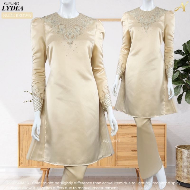 Kurung modern Lydea Kurung champagne duchess satin sulam Baju raya 2025 ...