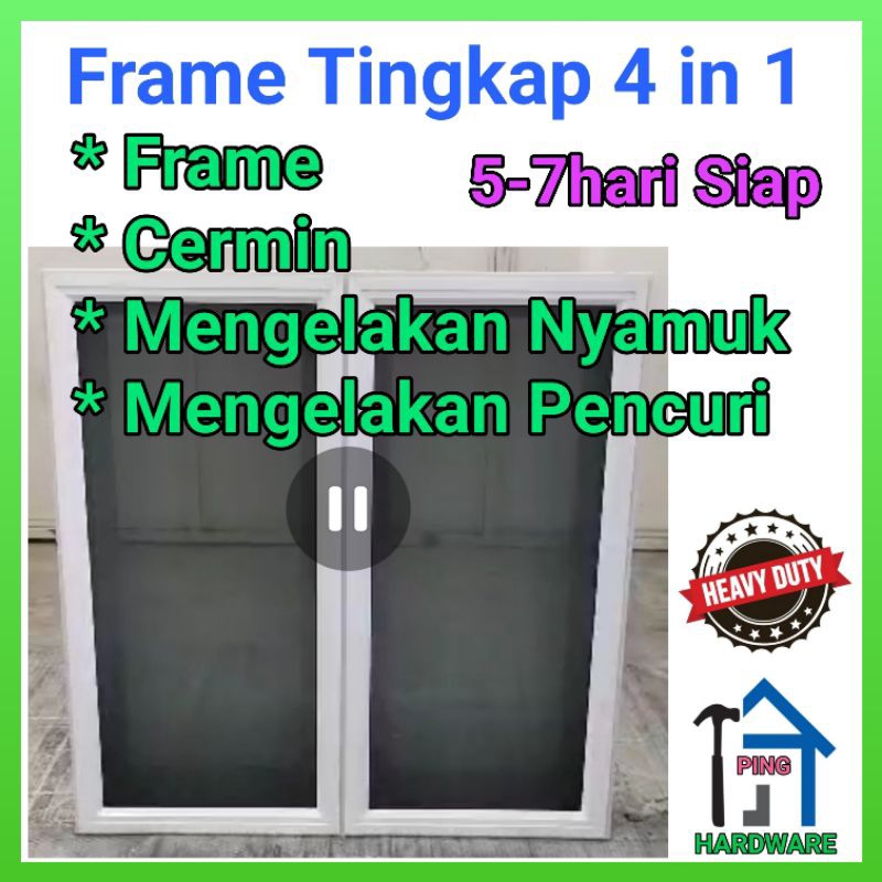 4in1 Frame Tingkap[Mesh Window] (Frame dan Grill semua warna Putih ...
