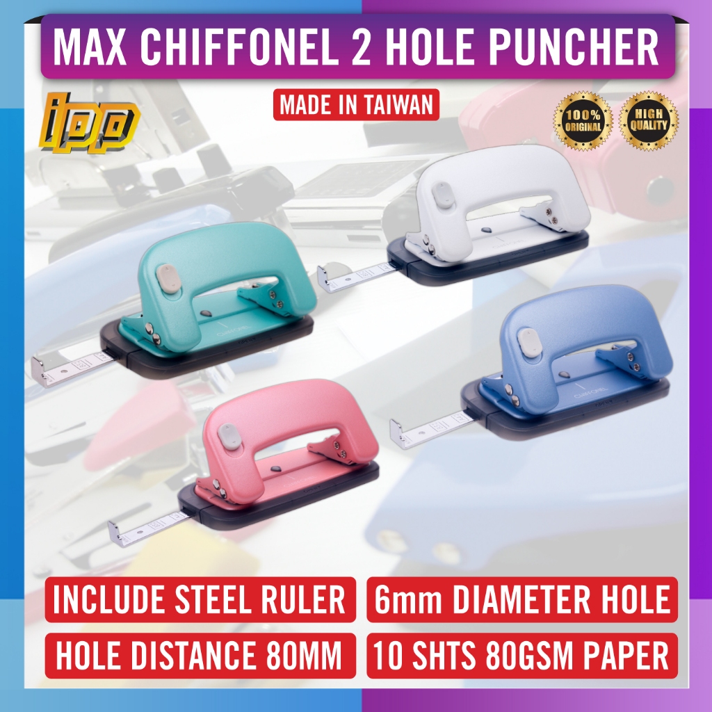 Max Chiffonel 2 Hole Puncher 10 Sheet Capacity / Adjustable Steel Ruler ...