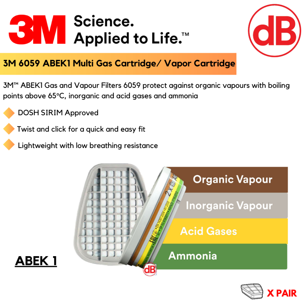 3M 6059 ABEK1 Multi Gas Cartridge / Vapor Cartridge | Shopee Malaysia
