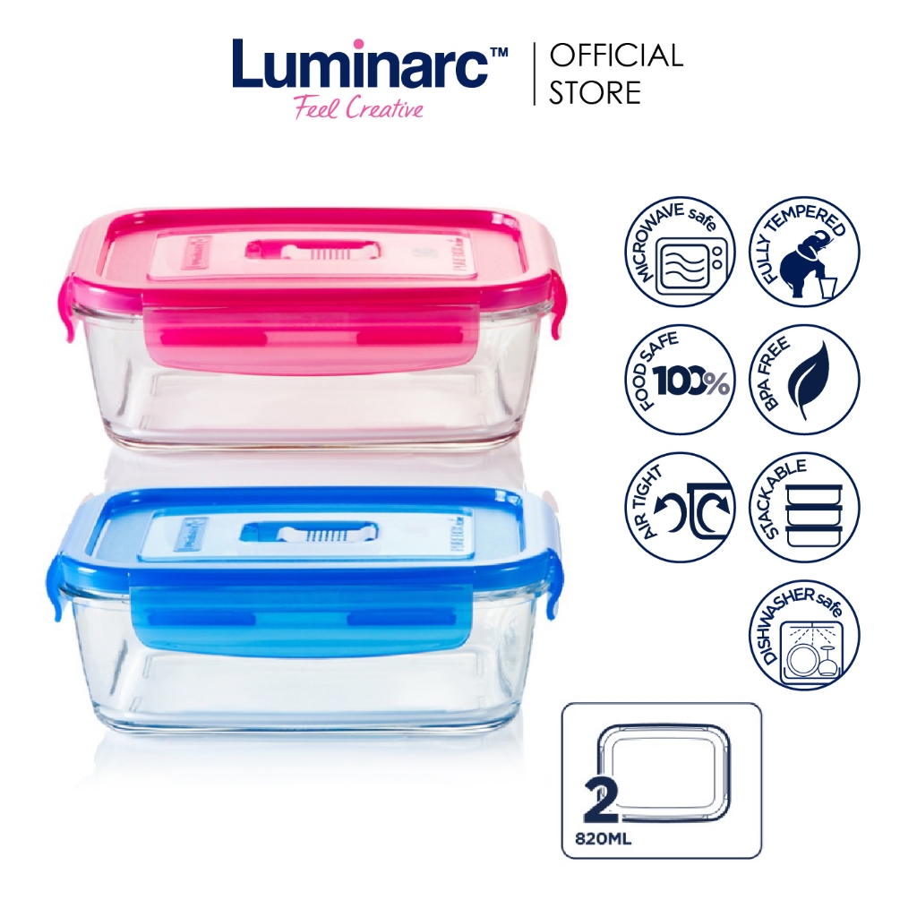 Luminarc 2Pcs Pure Box Active Rect Food Storage Container Set (820ML ...