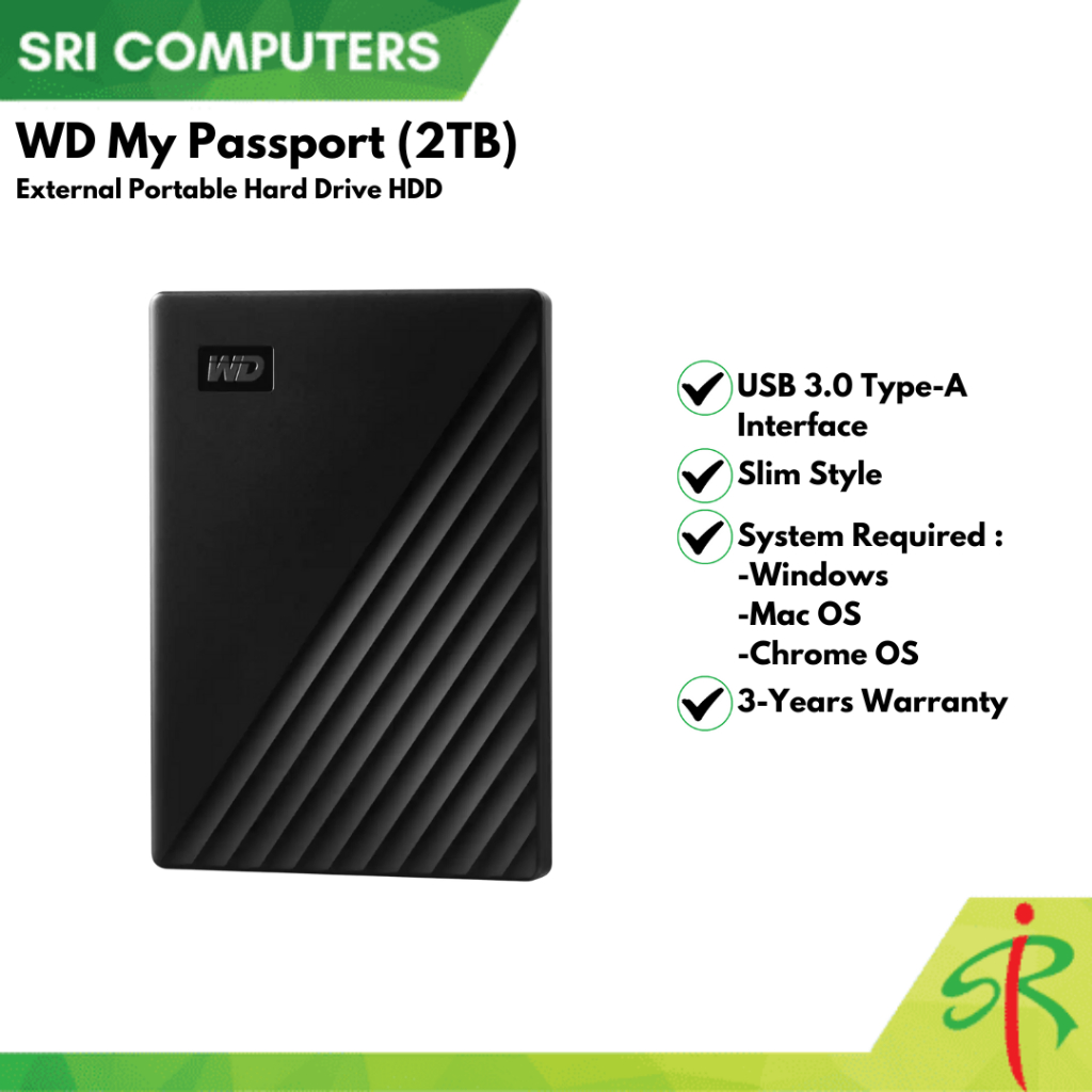 WD Western Digital 2TB My Passport External Hard Drive [3-YEARS ...