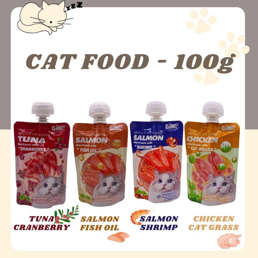 GINO Cat Treats - 4 different Flavour 1pkt/100g (Cat Food, Makanan ...