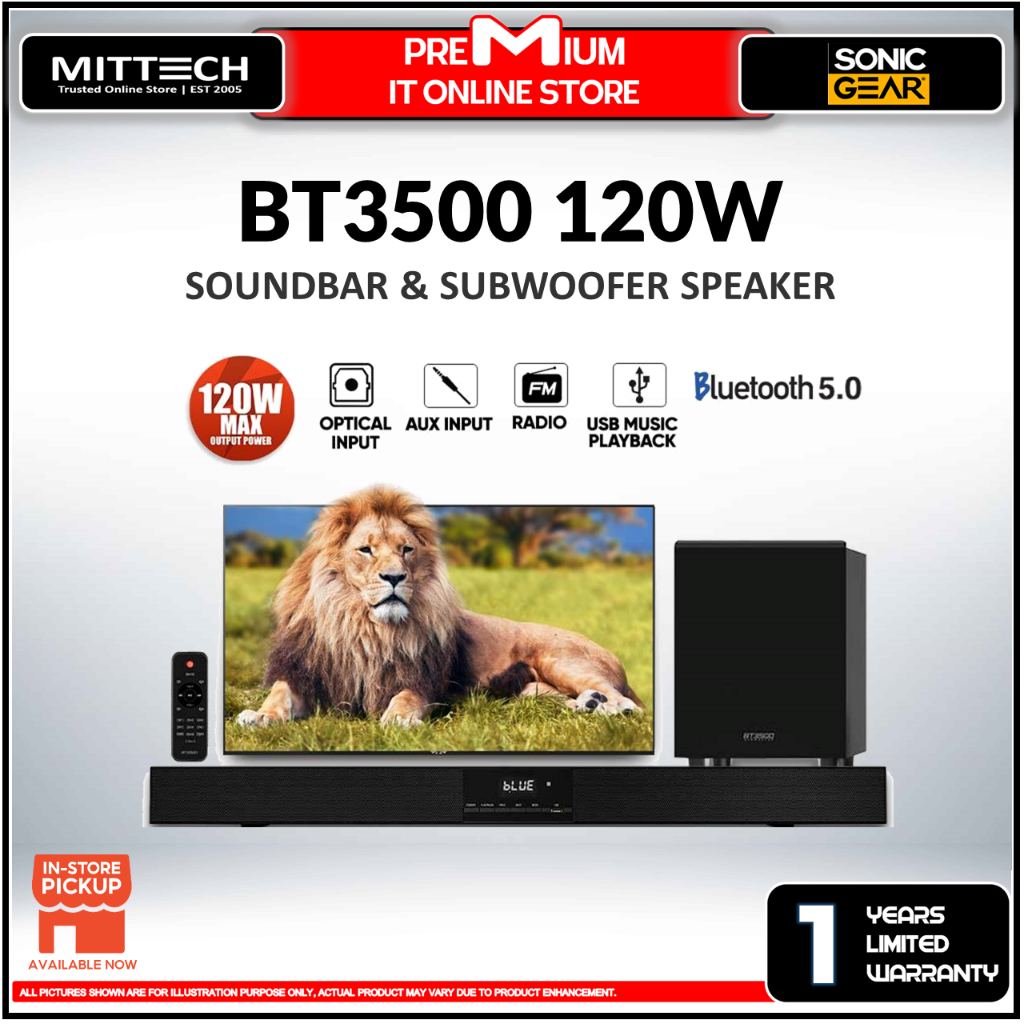 SonicGear SonicBar BT3500 Soundbar and Subwoofer | Bluetooth 5.0 | FM Radio | USB Playback | 1 ...