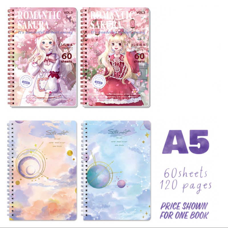 A5 NOTEBOOK 120 pages Cute Cartoon Spiral Notebook Journal Writing Book ...