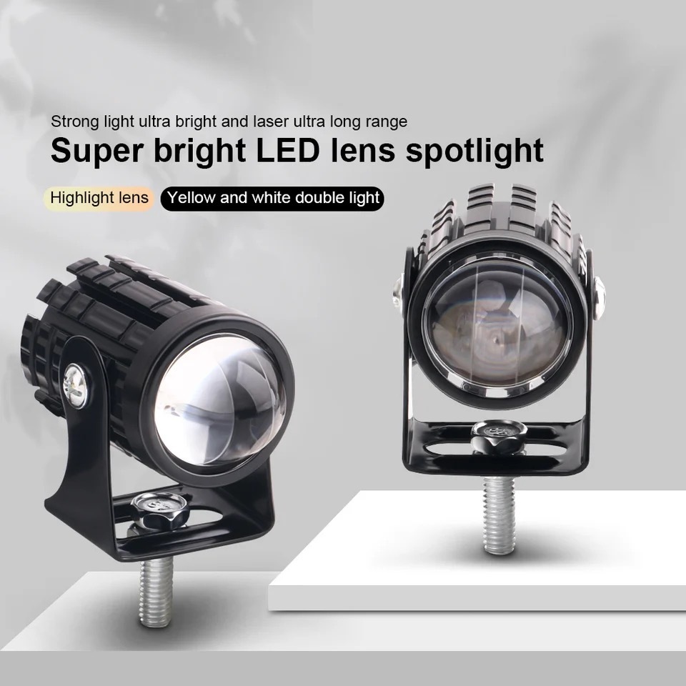Motorcycle LED Headlight Mini Driving Light Universal Dual Color ...
