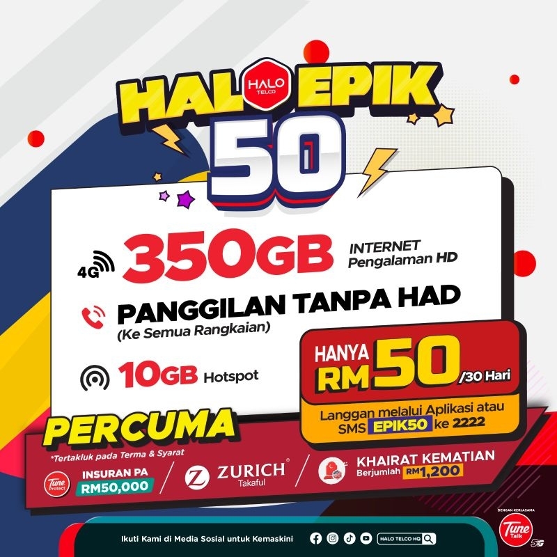 🔥[ 𝗦𝗜𝗠 𝗖𝗔𝗥𝗗 𝗛𝗔𝗟𝗢 𝗧𝗘𝗟𝗖𝗢 𝗧𝗨𝗡𝗘𝗧𝗔𝗟𝗞]🔥 Edisi Pantai Timur 5G, Unlimited Call & Chat 30GB/Monthly ...