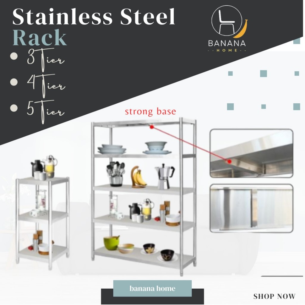 STAINLESS STEEL RACK 3 TIER 4 TIER 5 TIER / RAK BESI KELULI TAHAN KARAT ...