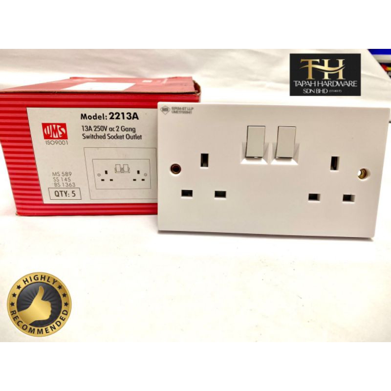 2 GANG SWITCH SOCKET OUTLET UMS 13A 250V 👍🏻 | Shopee Malaysia