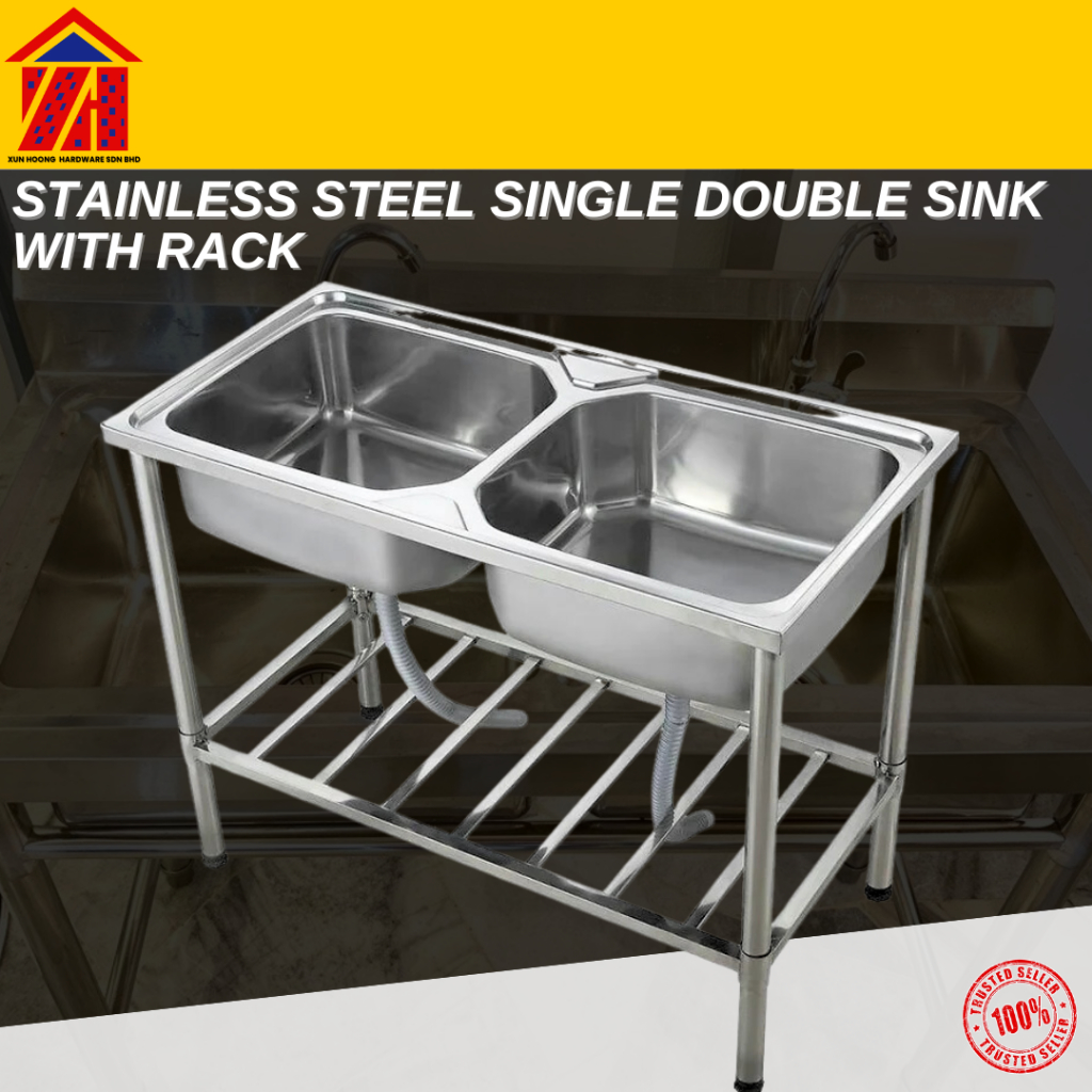 L MALL Sinki Dapur Stainless Steel Single Double Sink with Rack Sink ...