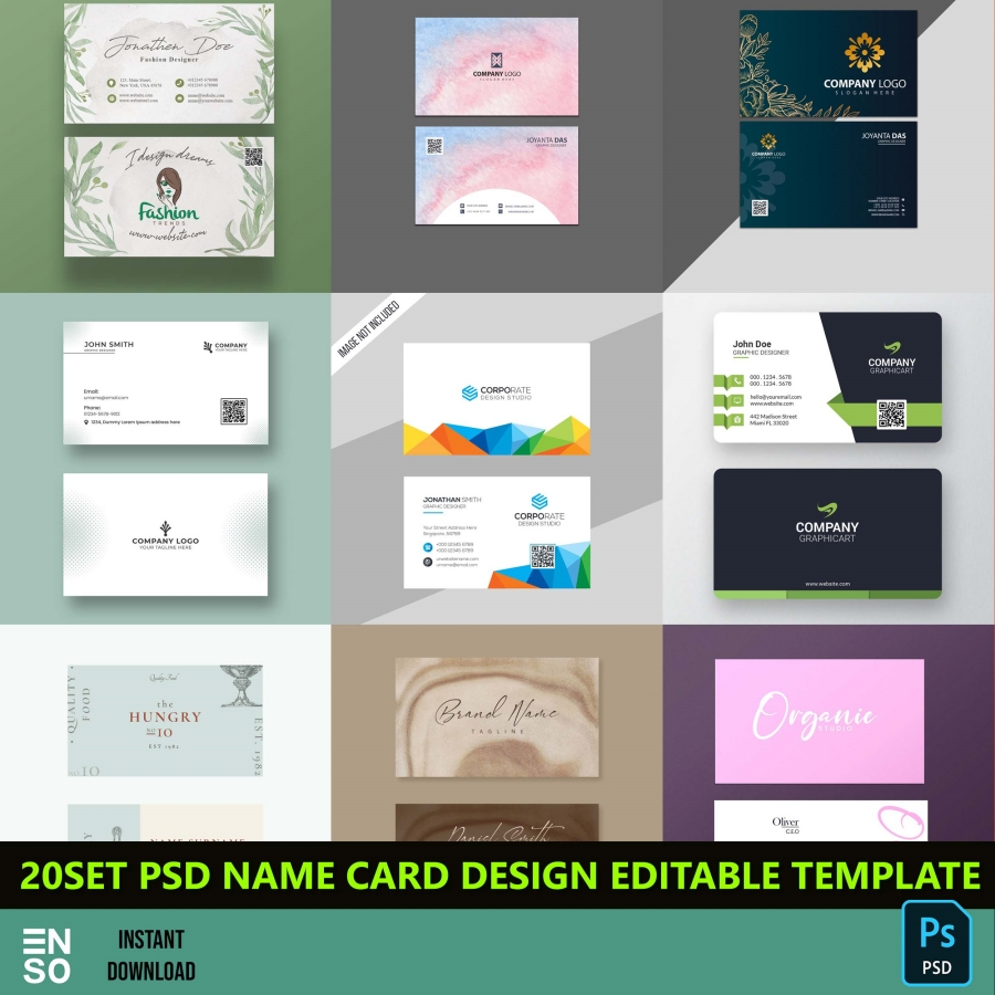 20-Set PSD Name Card Design Template | Editable PSD Design Template ...