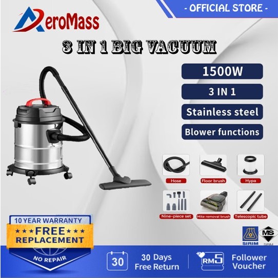 AEROMASS Heavy Duty Vacuum Cleaner Wet Dry Vacuum Cleaner 18L 3 In 1 ...