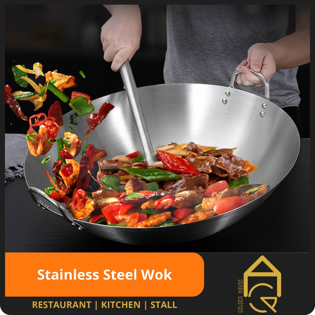 🔥Ready Stock🔥 Stainless Steel Wok with Double Ears High Quality/Double ...