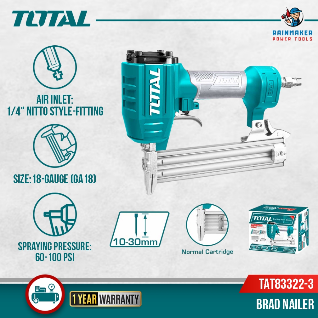 TOTAL F10 - F30 Pneumatic Air Brad Nailer / Nail Gun- TAT83322-3 ...