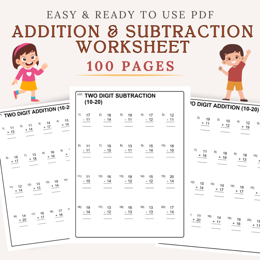 [004] PDF Two digit Addition and Subtraction Worksheet, Printable ...