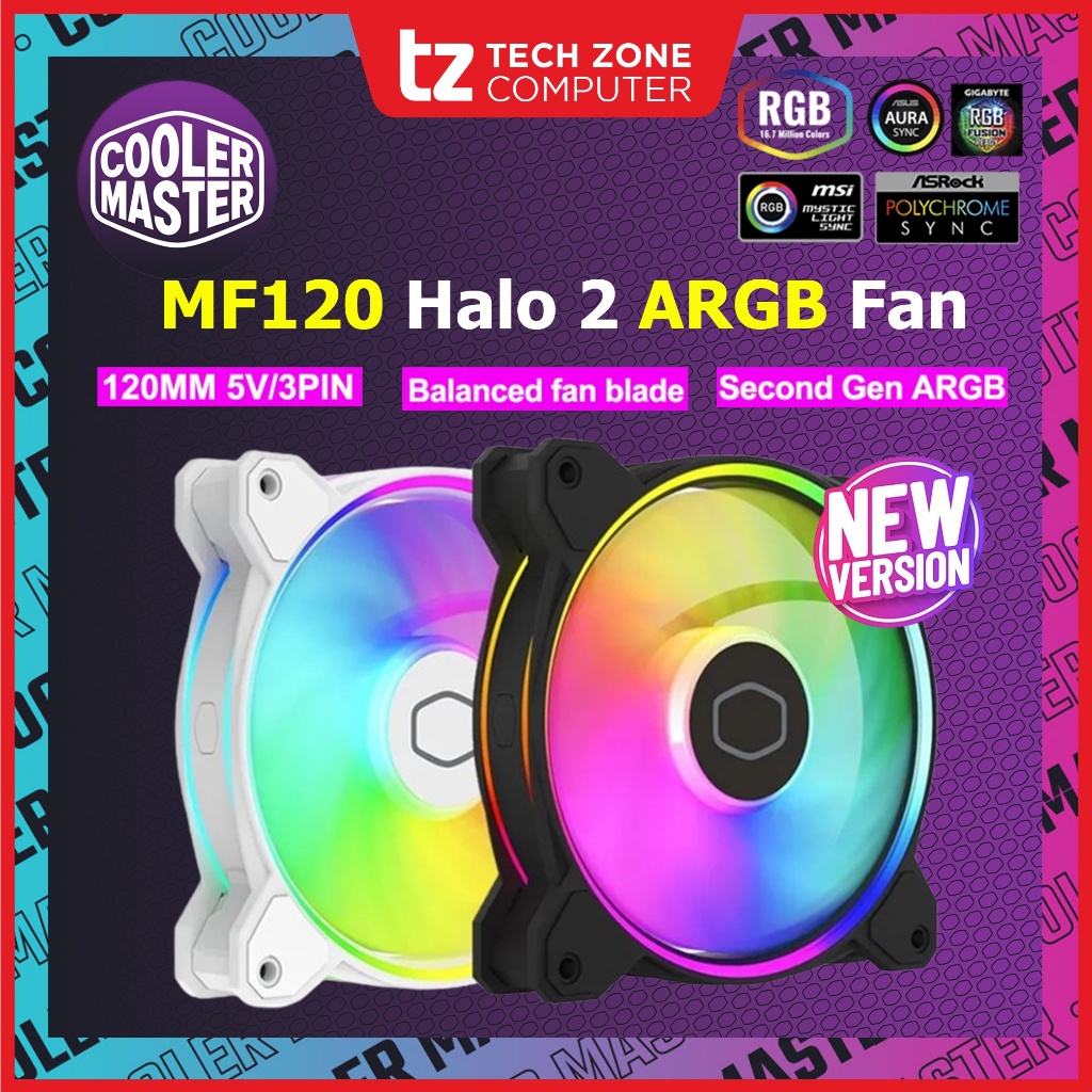Cooler Master MasterFan MF120 Halo2 ARGB Fan (2050 RPM, 51 CFM, ARGB ...