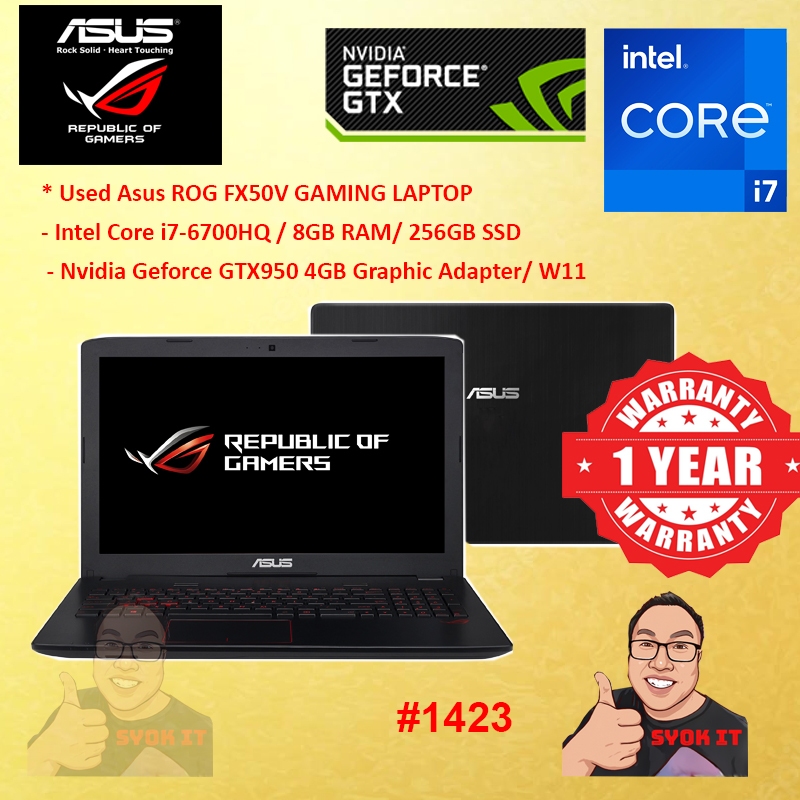 #1423 *Used Asus ROG Gaming Laptop FX50V I7-6700HQ 8GB 256GB Nvidia ...