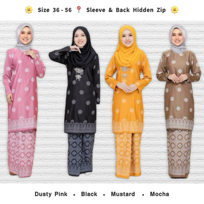 [ 36 - 56 ] Kurung Songket Printed Bunga Tabur . Muslimah Plus Size ...
