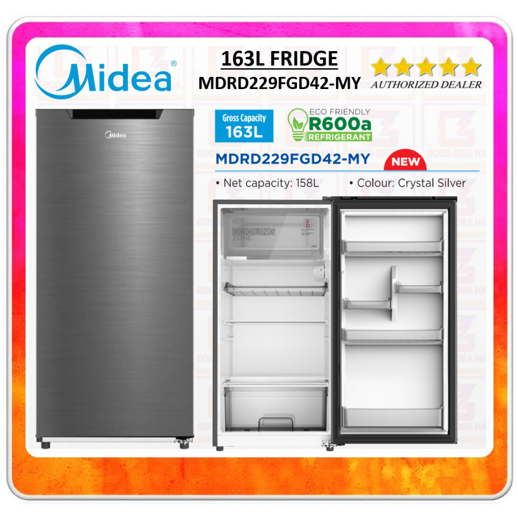 Midea 163L SINGLE DOOR REFRIGERATOR MDRD229FGD28-MY Black ...