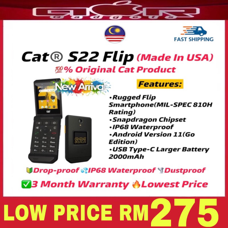 MADE IN USA🇺🇸)CAT®️S22 Flip Touch Screen Rugged Smartphone Android 11 ...