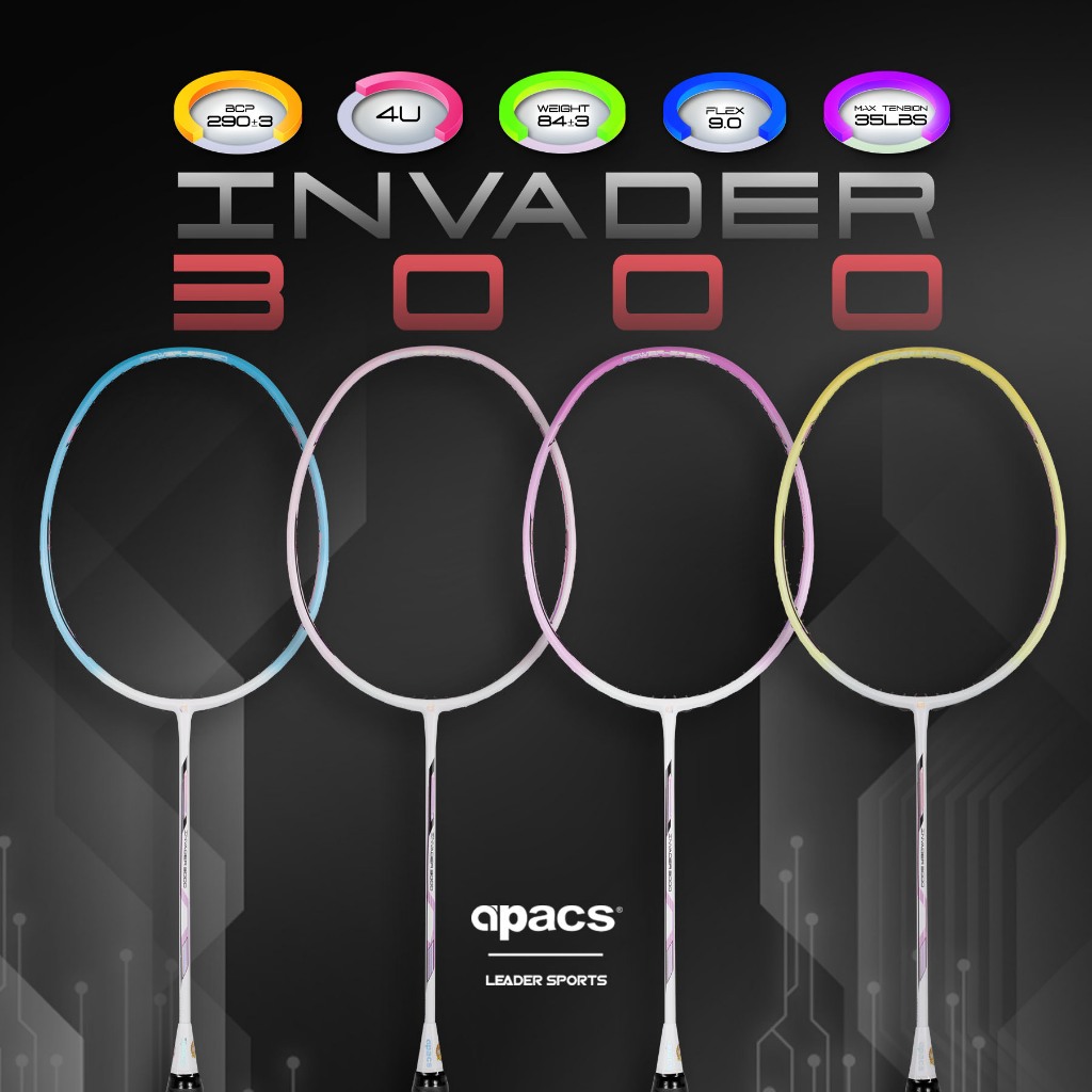 (FREE STRING & GRIP) APACS BADMINTON RACKET INVADER 3000 NEW COLOR ...