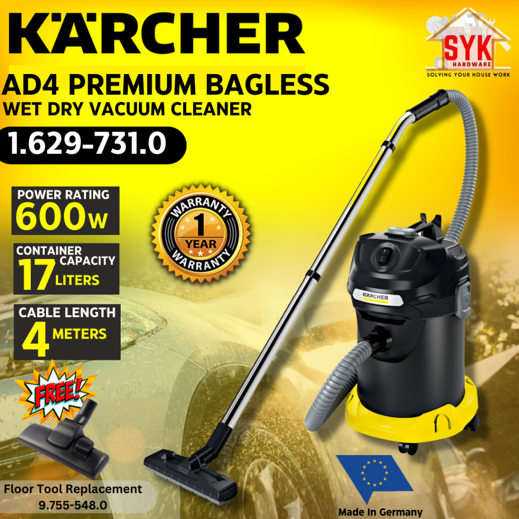 SYK KARCHER AD4 Premium 16297310 600W 17L Electric Dry Vacuum Cleaner ...