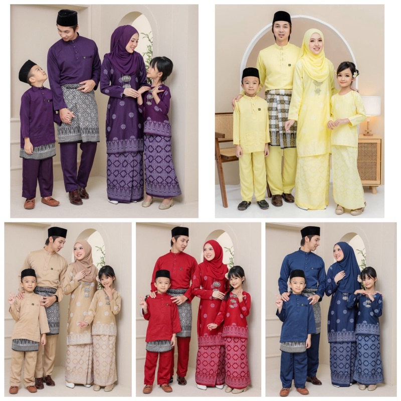 Family Set Raya 2024 . Kurung Songket Sakura Printed . Baju Melayu ...
