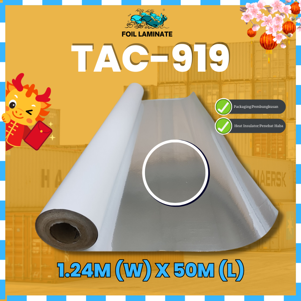 TAC-919 Aluminium Foil Paper Foil (50M-L) Packaging Penebat Haba Heat ...