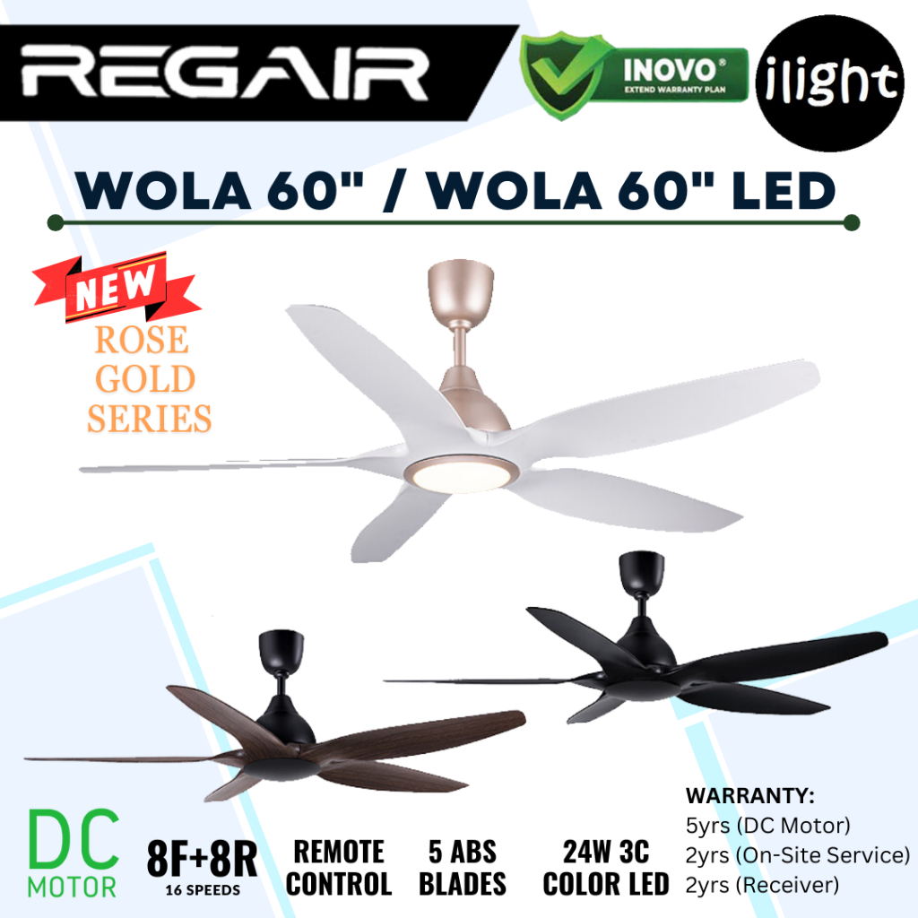 REGAIR WOLA 60 / WOLA 60 LED DC MOTOR CEILING FAN 5 ABS BLADES 16 SPEED ...