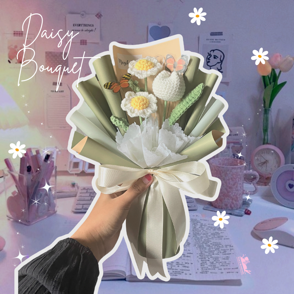Cute Daisy Crochet Handmade Crochet Flower Bouquet Gifts Bunga Kait ...