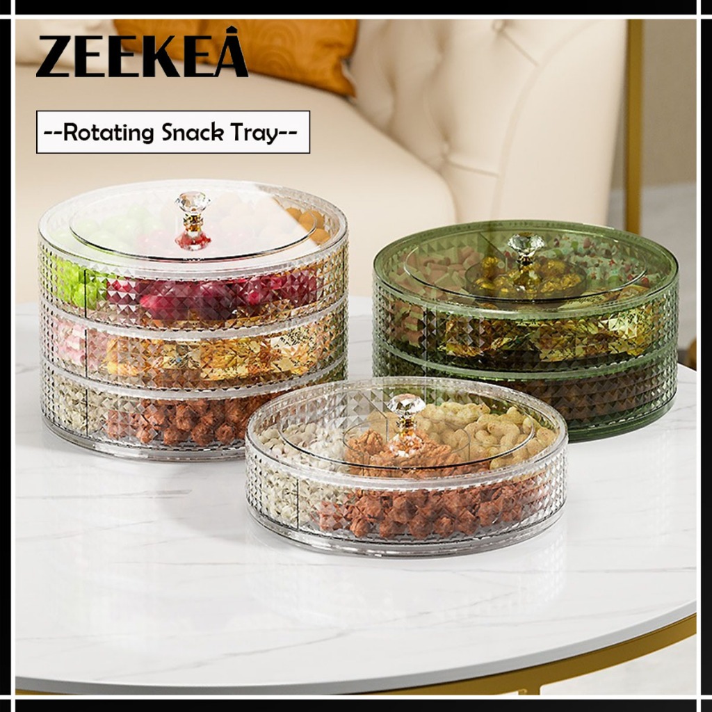 Zeekea Rotating Party Snack Tray with Lid,Serving Tray, Bekas Kuih Raya ...