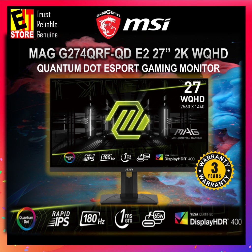 MSI GAMING MONITOR MAG274QRF-QD E2 (27'' RAPID IPS QUANTUM DOT 2K WQHD ...