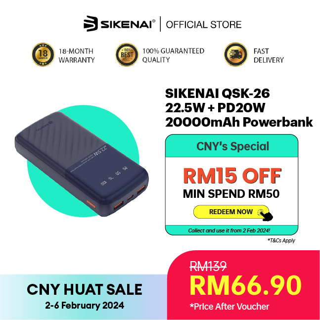 SIKENAI QSK-26 PD30W + 22.5W 20000mAhHigh Power Fast Charging Smart LED Digital Display Smart ...