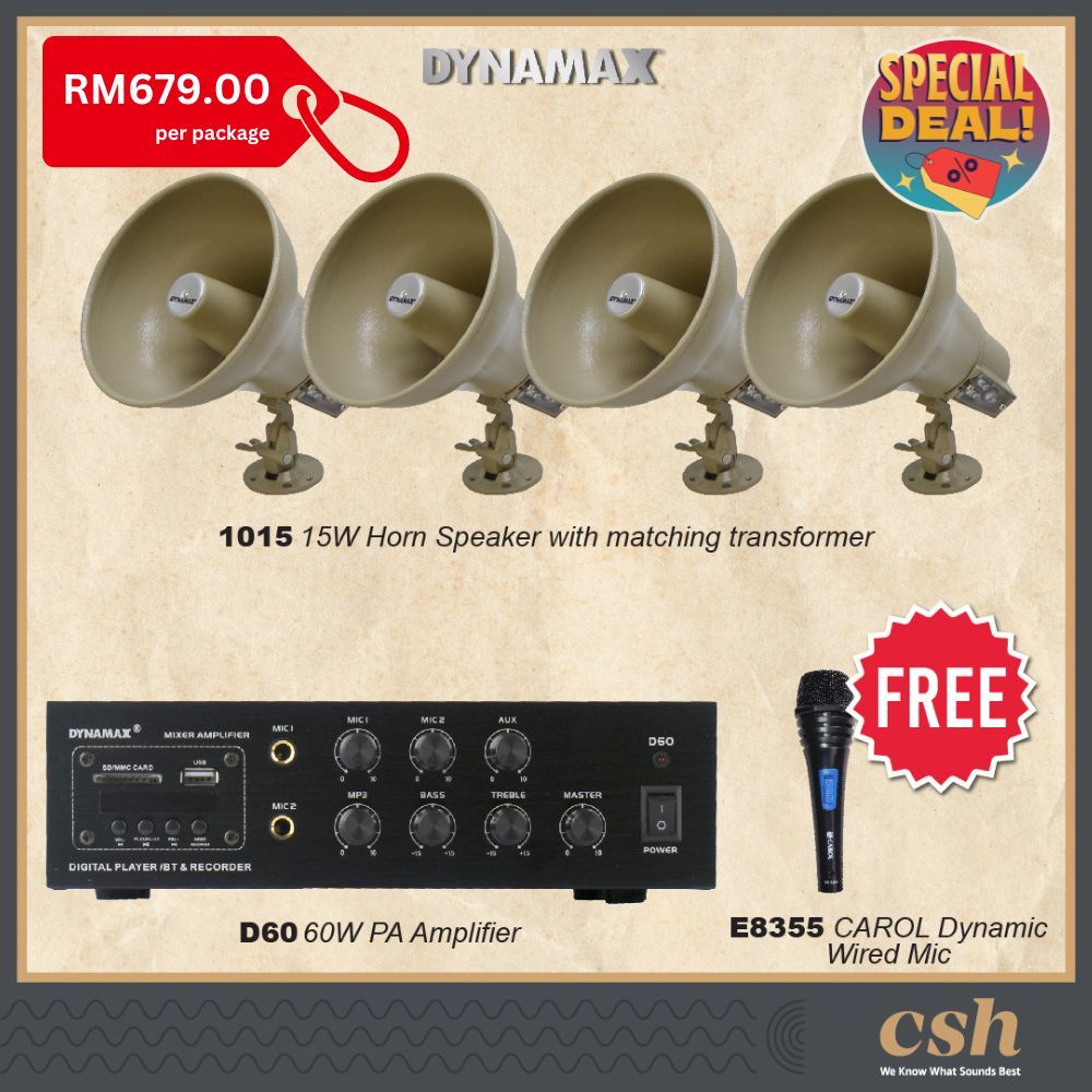 PA SYSTEM INDOOR DYNAMAX D60 60W PA Amplifier, 15W Horn Speaker with ...