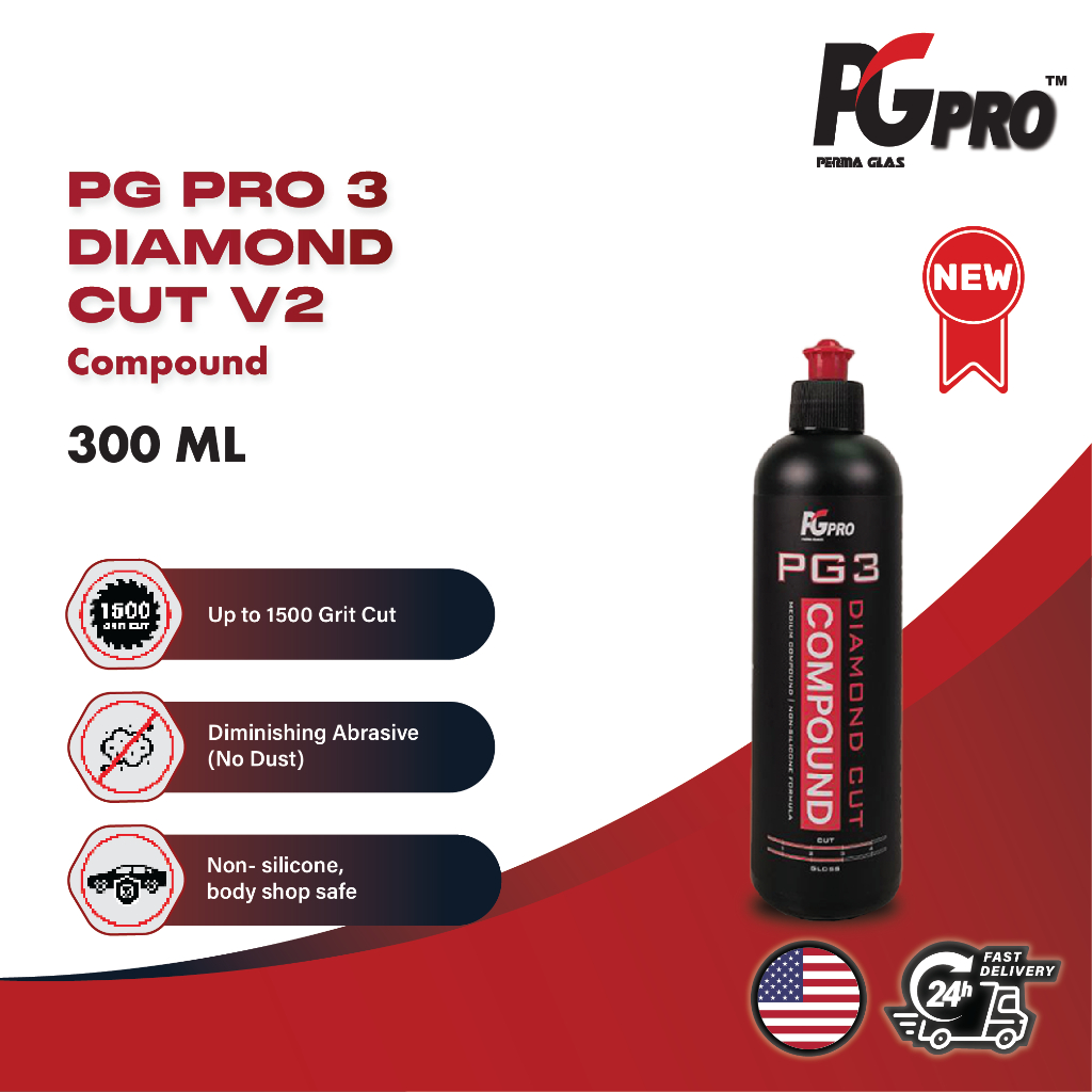 Perma Glass PG Pro V2.0 Diamond Cut (PG3) (300ml) | Compound | 1500grit | Medium Cut Paint ...