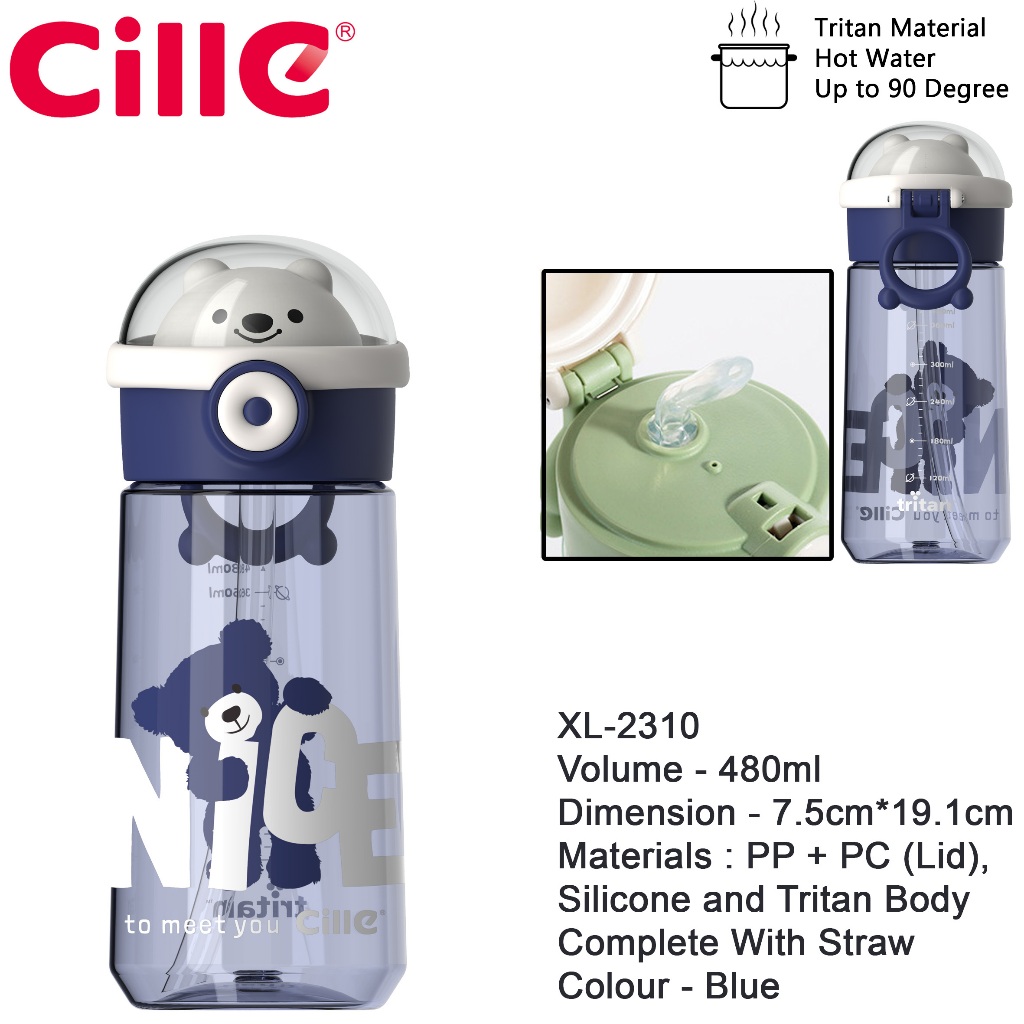 Cille 480ml/620ml Bear Cap Design Cute Leakproof Tritan BPA-Free Water ...