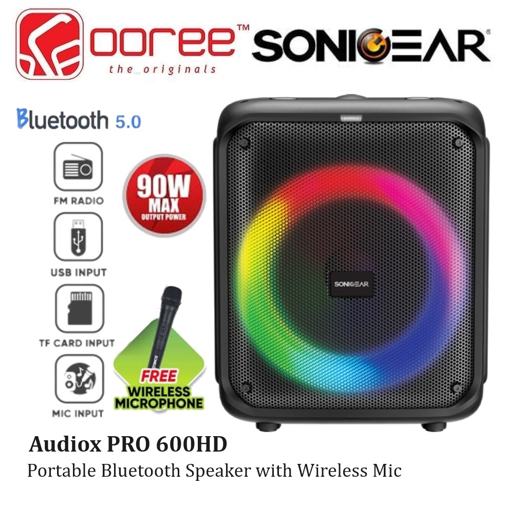 SONICGEAR AUDIOX PRO 600HD PORTABLE BLUETOOTH WIRELESS SPEAKER WITH WIRELESS MIC KARAOKE ...